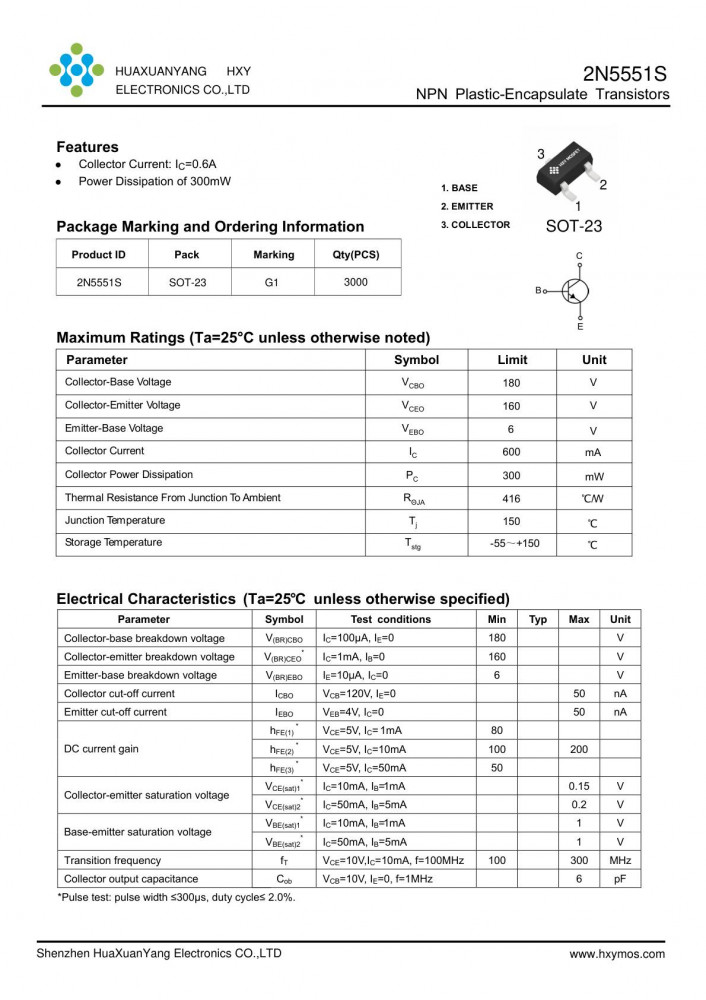 2N5551S-HXY datasheet page 1