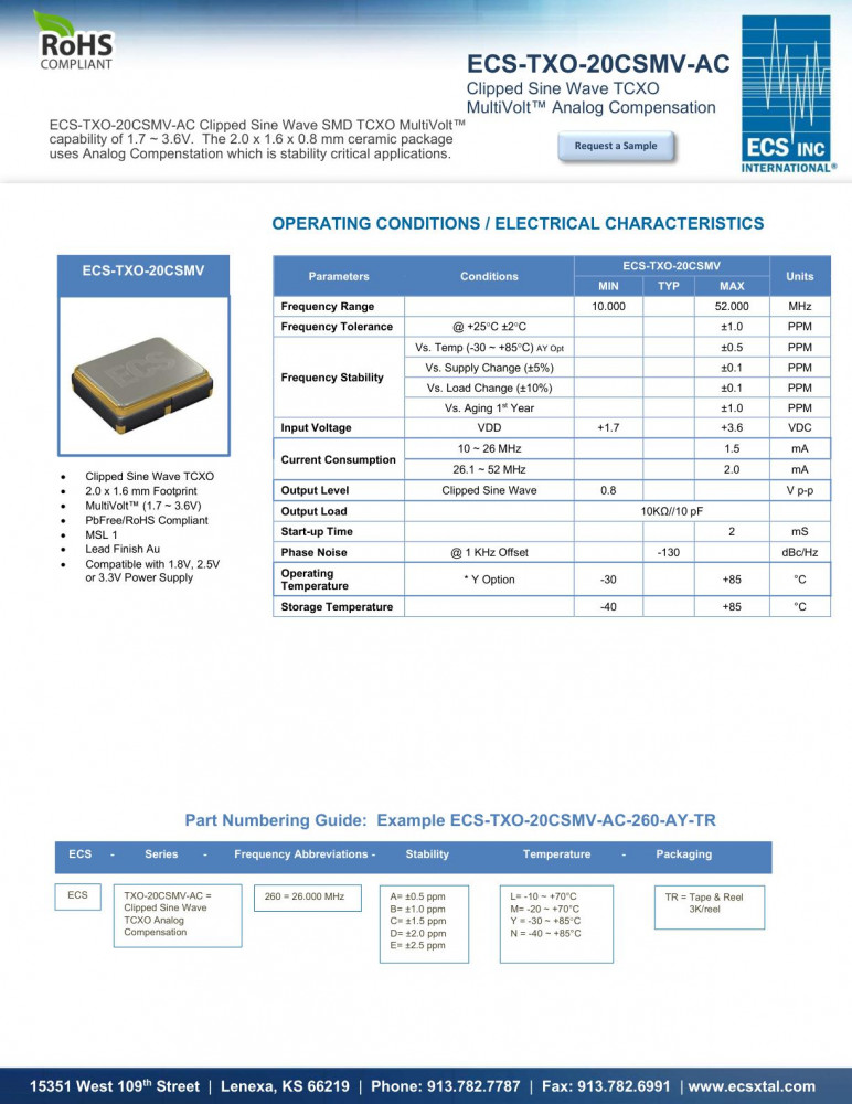 ECS-TXO-20CSMV specification page