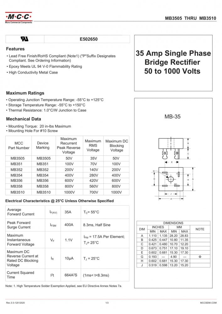 MB3505-BP datasheet page 1