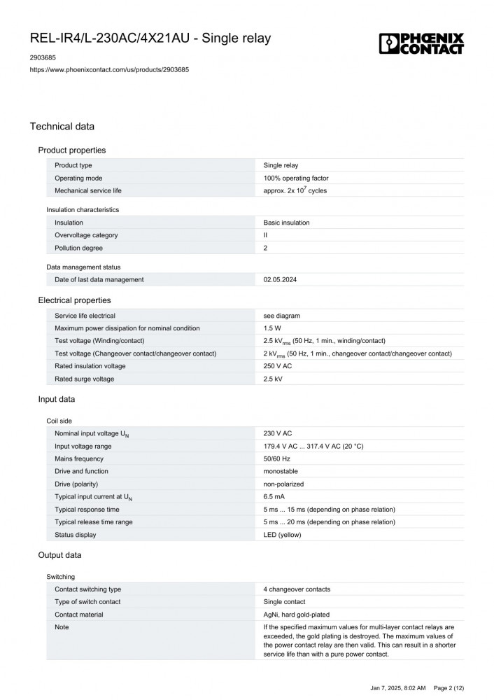 Phoenix Contact 2903685 technical document page 2