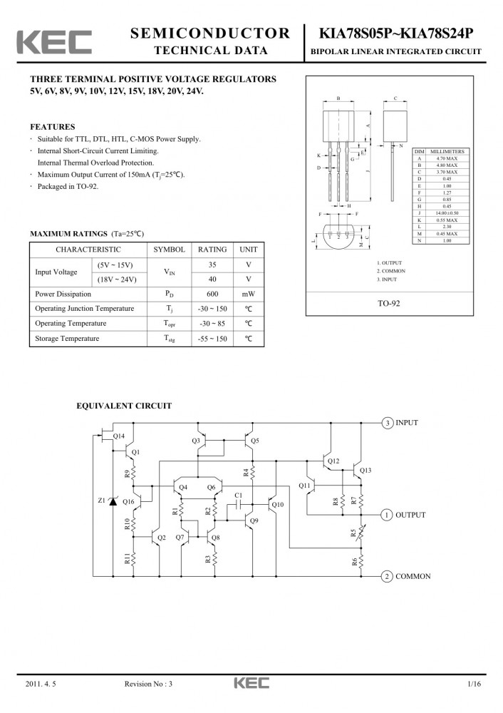 KIA78S05P-AT/P datasheet page 1