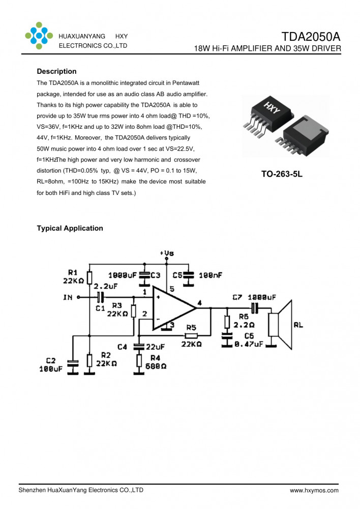TDA2050A-HXY datasheet page 1