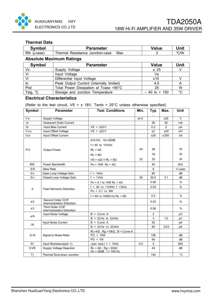 TDA2050A-HXY datasheet page 2