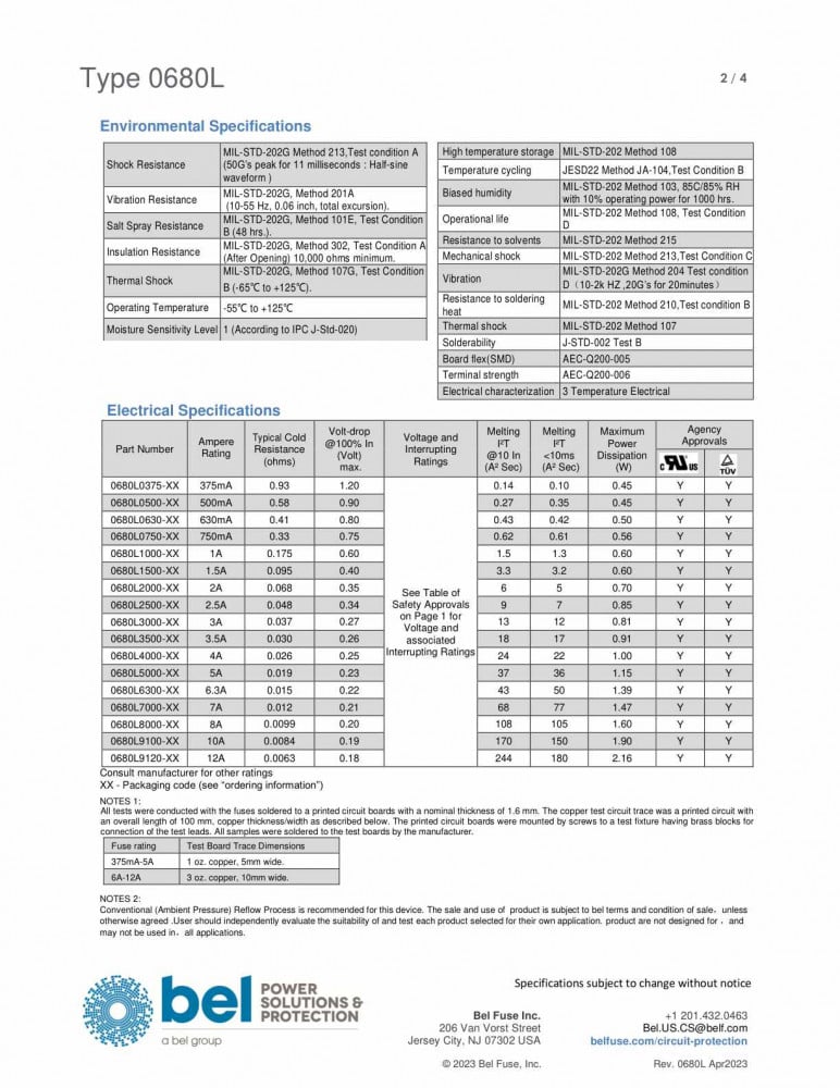 Bel Fuse 0680L datasheet page 2