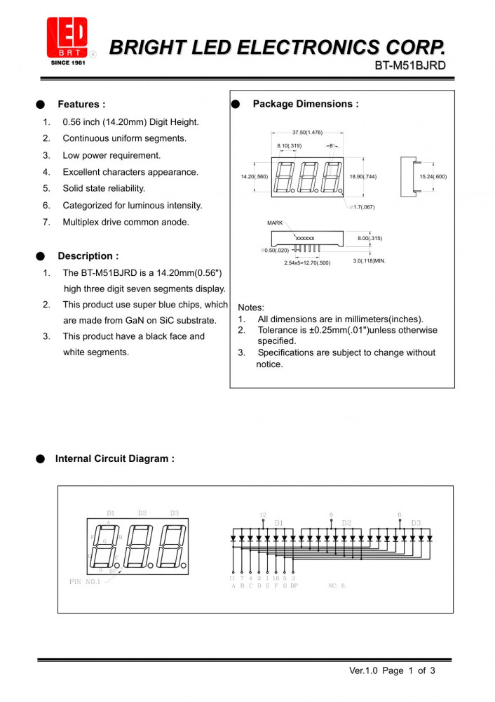 BT-M51BJRD datasheet page 1