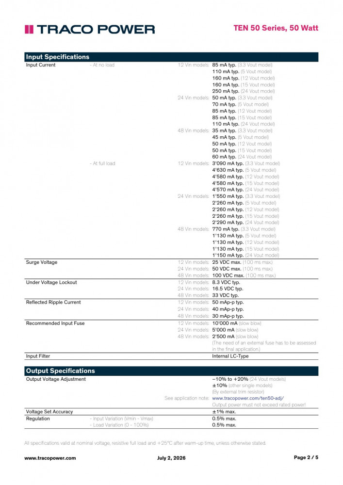 TEN 50 Series technical document page 2