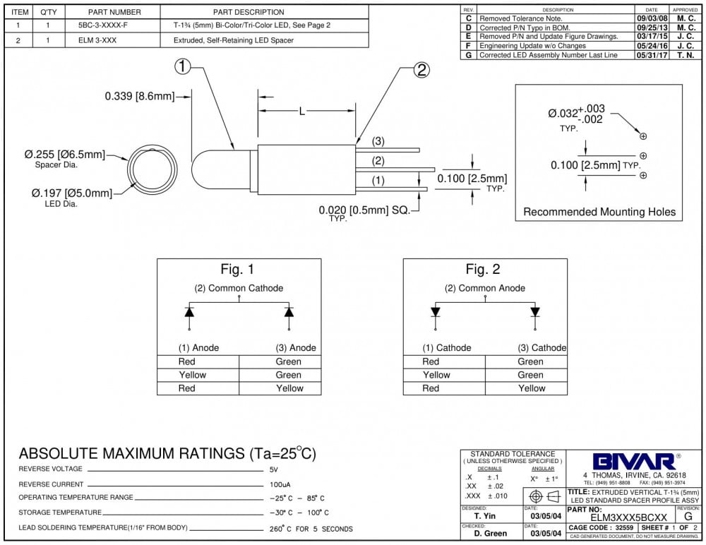 BIVAR ELM30705BC-3 technical drawing page 1