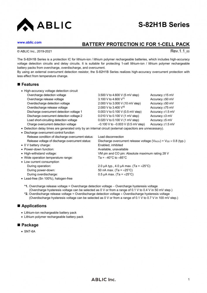 S-82H1B datasheet page 1