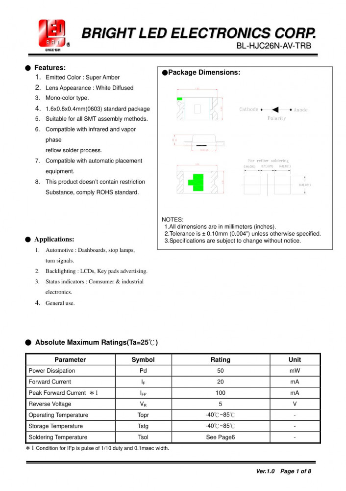 BL-HJC26N-AV-TRB datasheet page 1