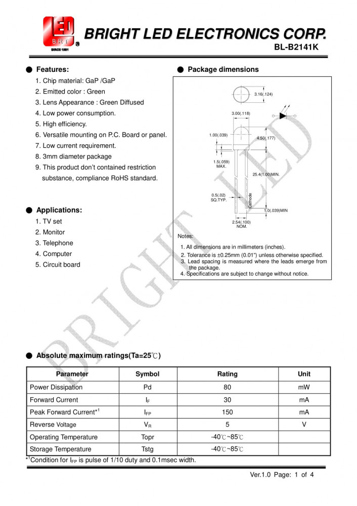 BL-B2141K datasheet page 1