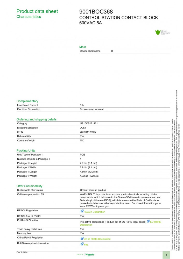9001BOC368 technical document page 1