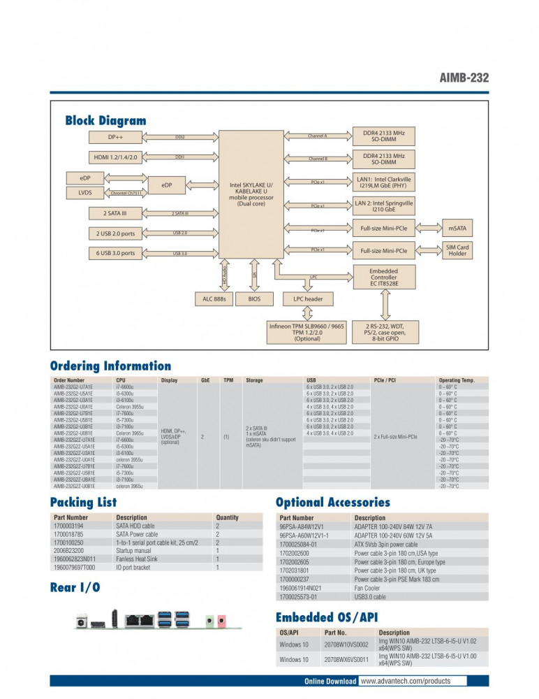 ADVANTECH AIMB-232 technical datasheet page 2
