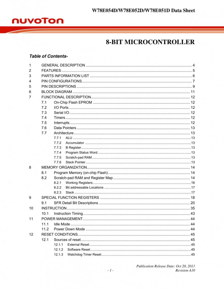 W78E051DLG datasheet page 1