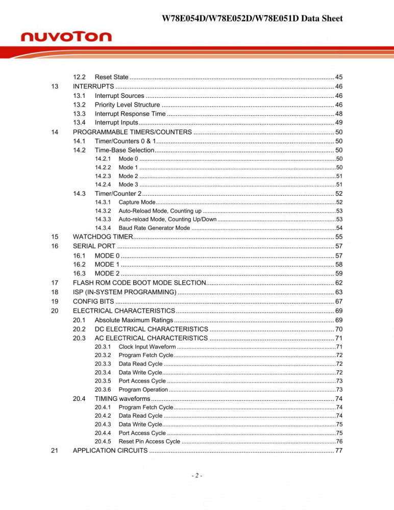 W78E051DLG datasheet page 2