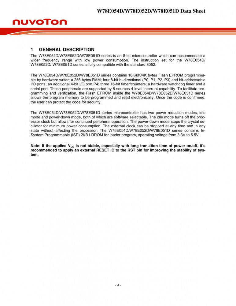 W78E051DLG datasheet page 4