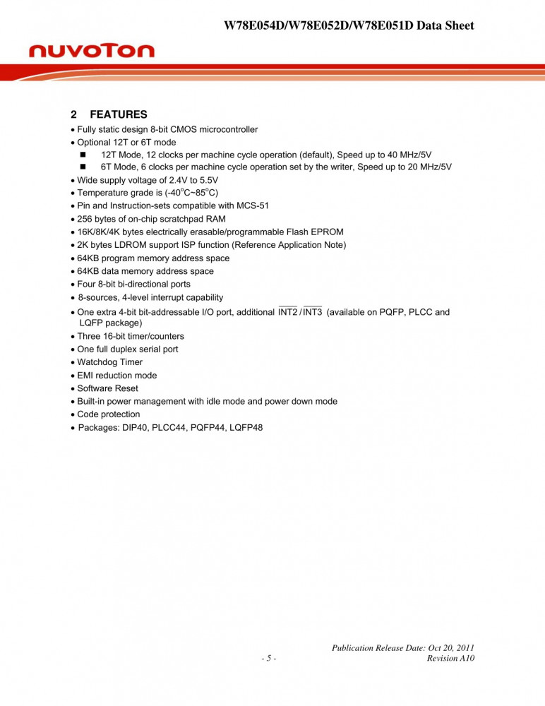 W78E051DLG datasheet page 5