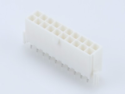 Mini-Fit Jr. Vertical Header, 4.20mm Pitch, Dual Row, 20 Circuits, with Snap-in Plastic Peg PCB Lock, Gold, Natural