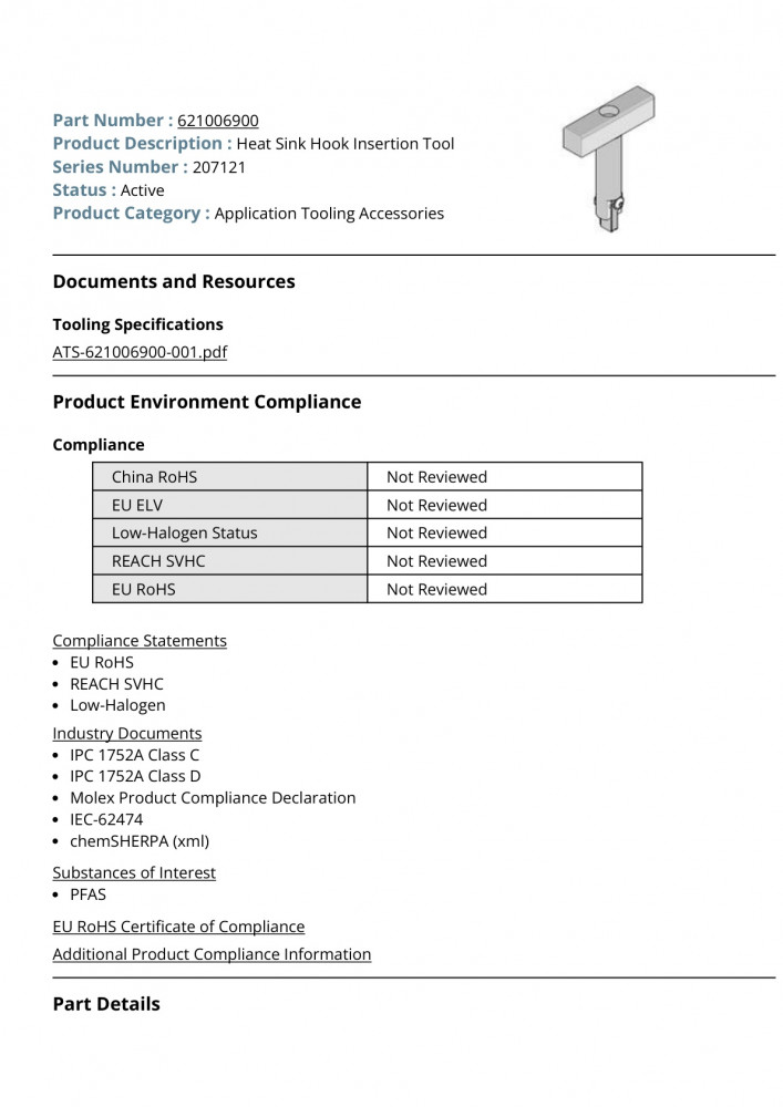 Tooling document image 1 for MOLEX 621006900