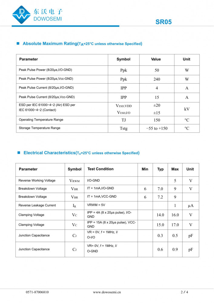 DOWO SR05 datasheet page 2