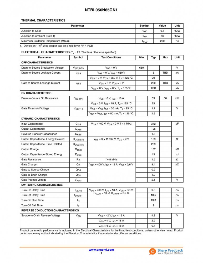 NTBL050N65GN1 datasheet page 2