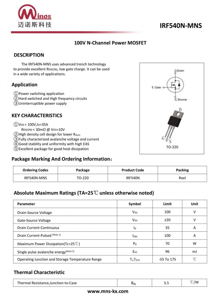 IRF540N-MNS datasheet page 1