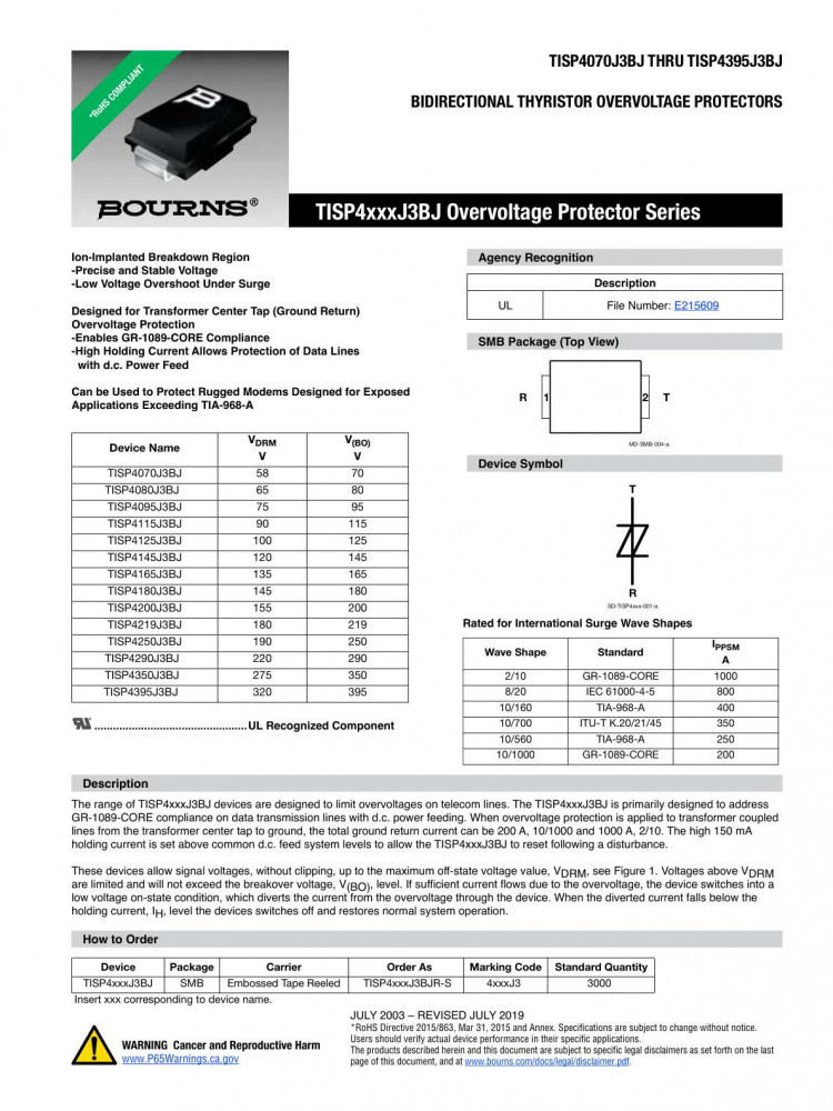 TISP4xxxJ3BJ datasheet page 1