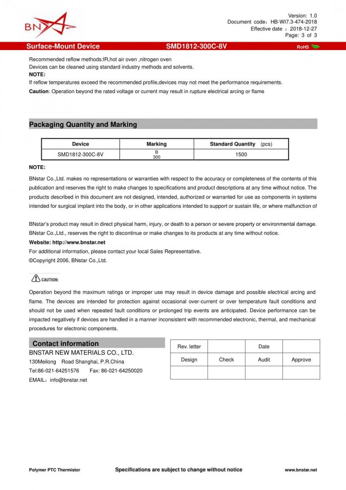 BNstar SMD1812-300C-8V datasheet page 3