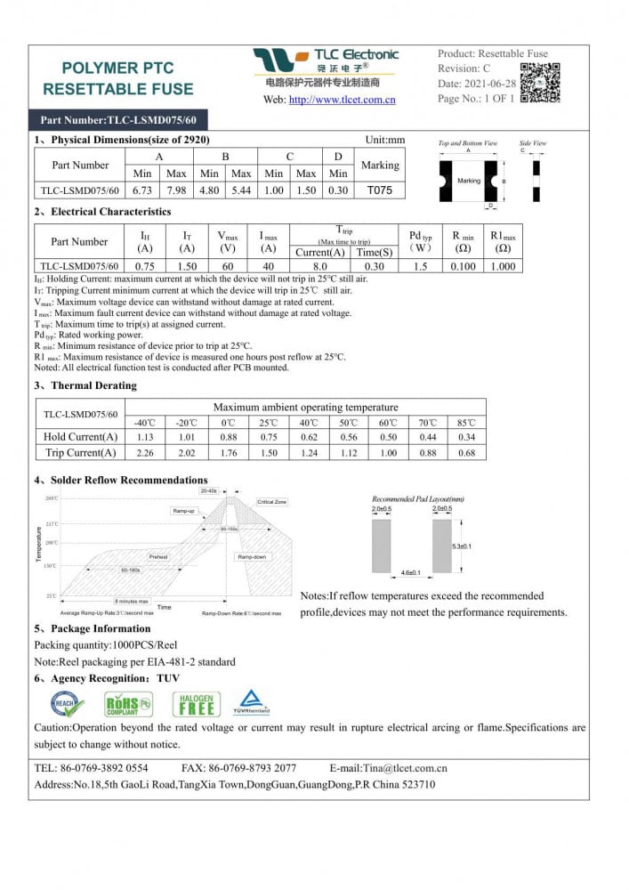 TLC-LSMD075/60 technical document page