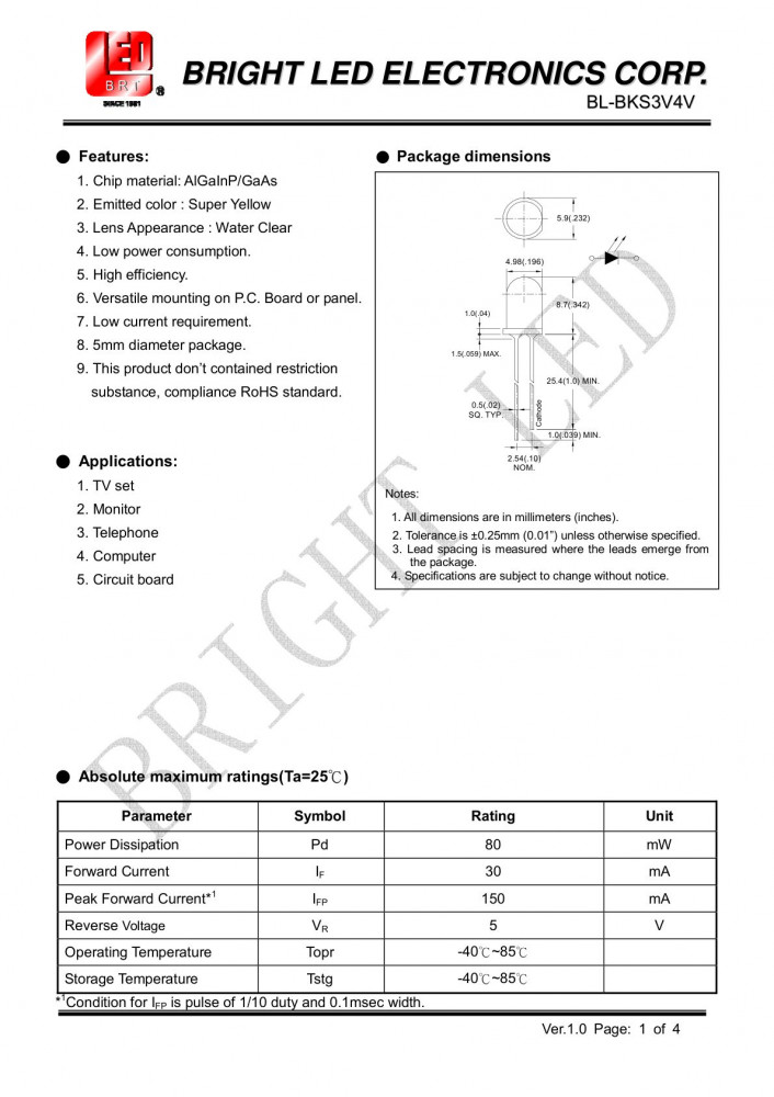 BL-BKS3V4V datasheet page 1