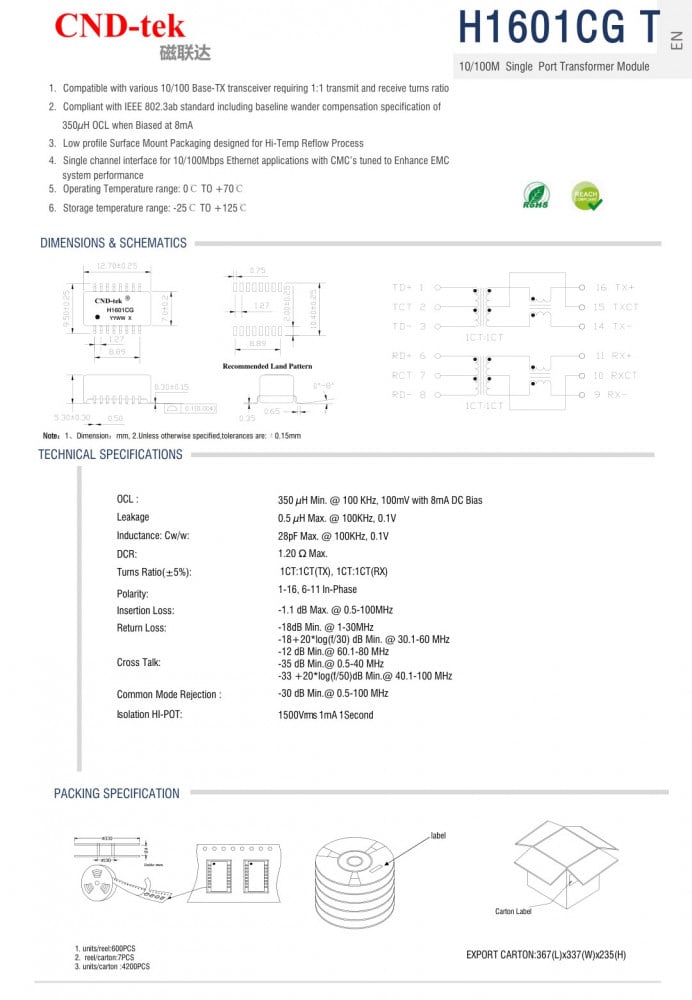 H1601CG T-CND technical document page