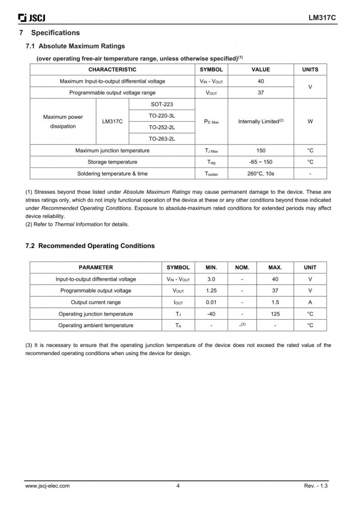 LM317C datasheet page 4