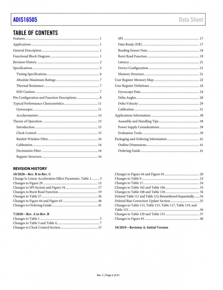 ADIS16505 technical document page 2