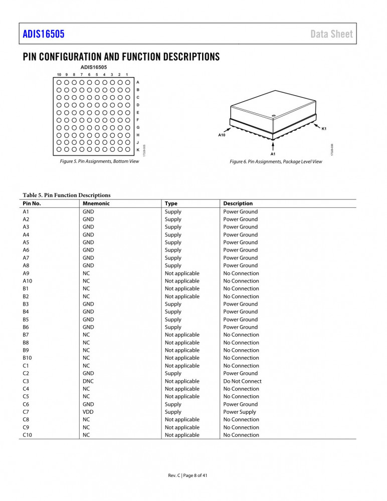 ADIS16505 technical document page 8