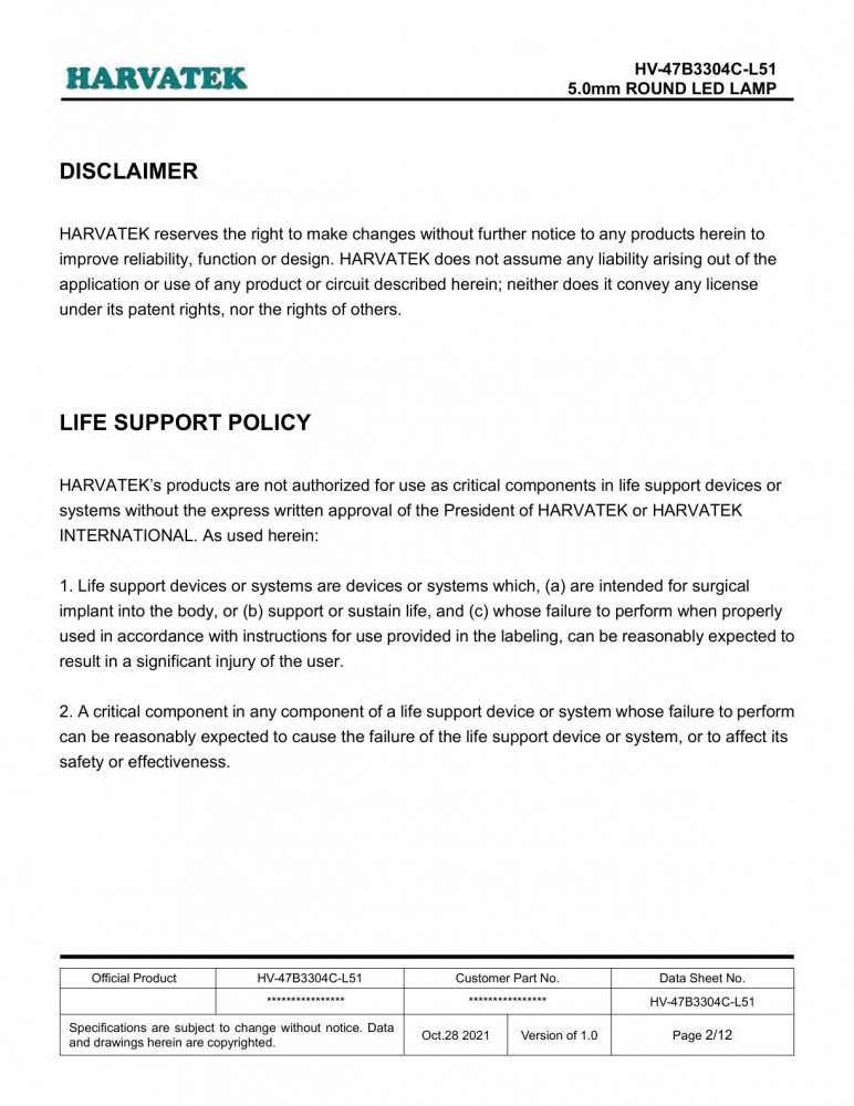 HV-47B3304C-L51 datasheet page 2