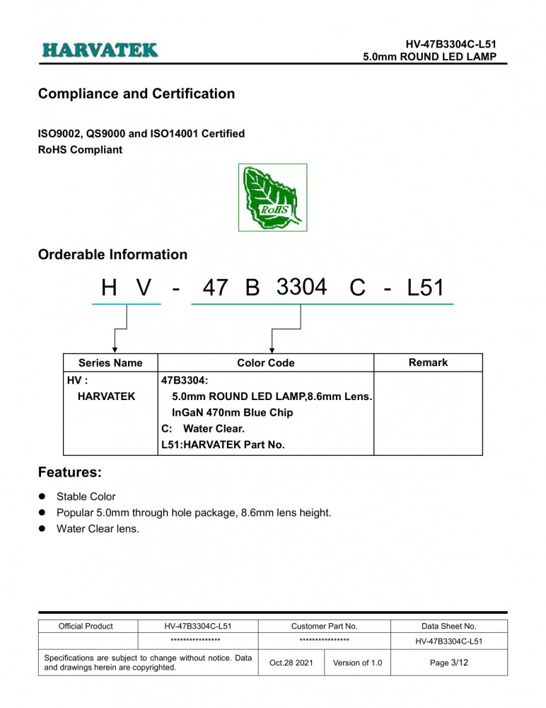 HV-47B3304C-L51 datasheet page 3
