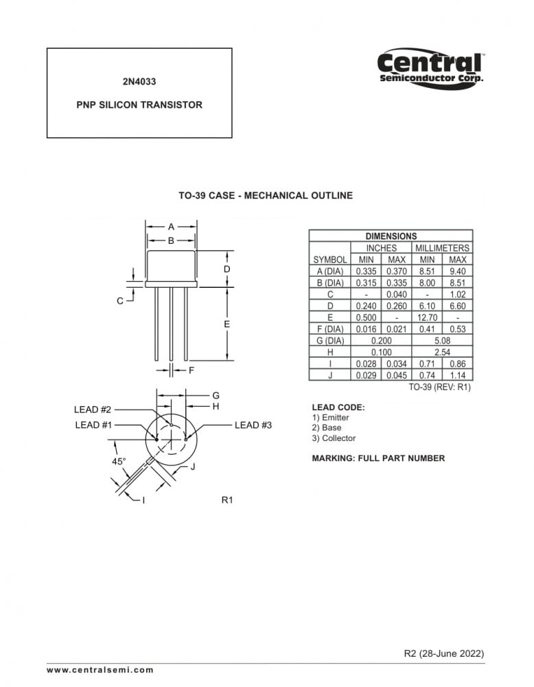 Central 2N4033 datasheet page 2
