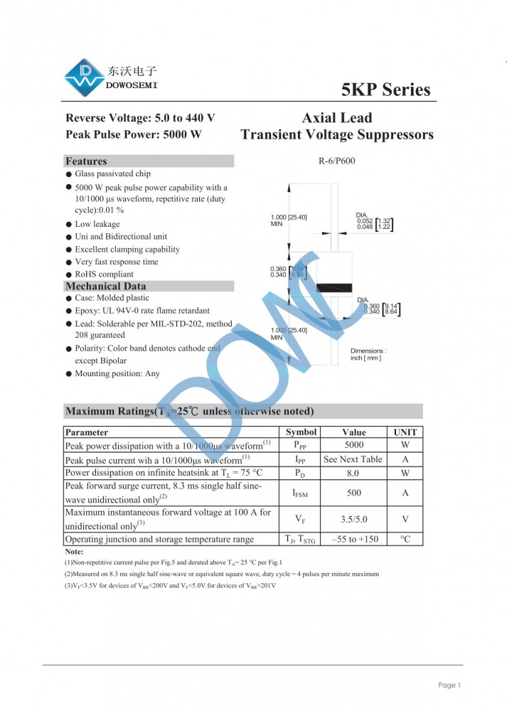 DOWO 5KP series datasheet page 1