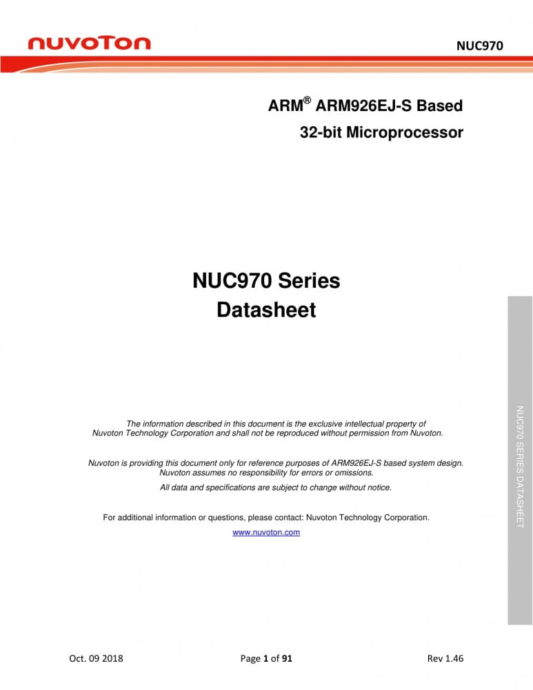 NUC970 Series Datasheet page 1