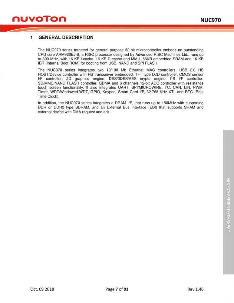 NUC970 Series Datasheet page 7