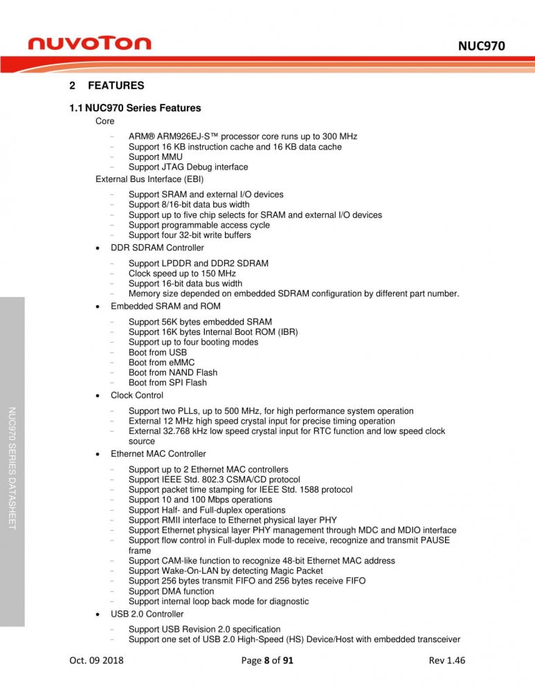 NUC970 Series Datasheet page 8