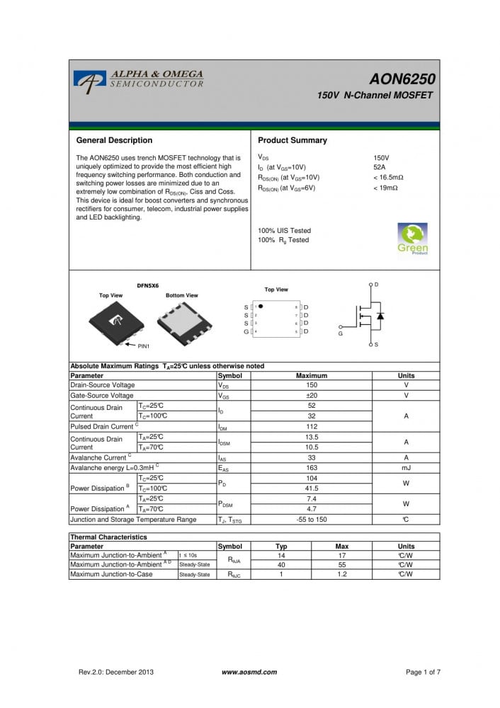 AON6250 datasheet page 1
