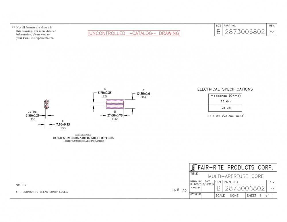 Fair-Rite 2873006802 technical drawing