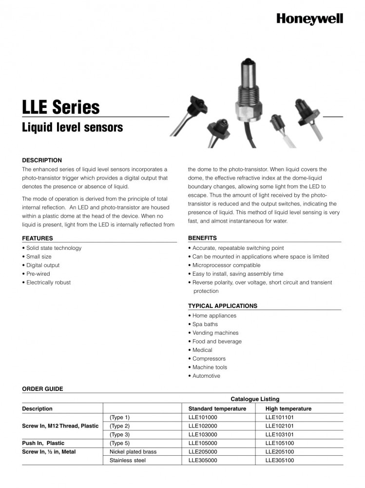 Honeywell LLE Series datasheet page 1