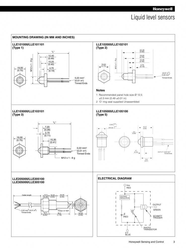 Honeywell LLE105000 mounting drawing