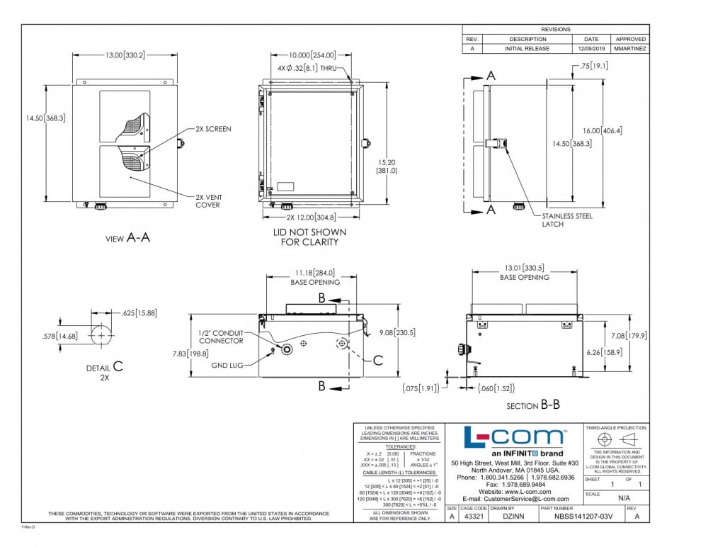L-com NBSS141207-03V dimensional drawing