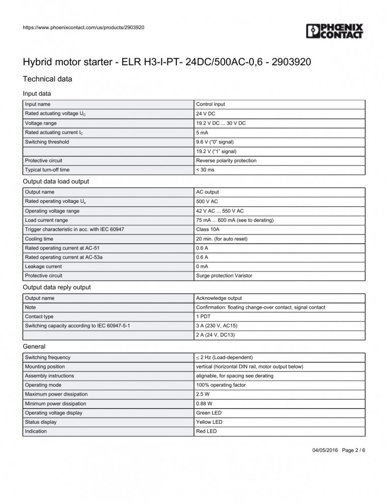 Phoenix Contact 2903920 technical document page 2