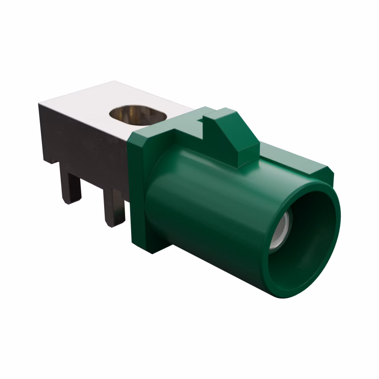 FAKRA Jack, Right-Angle, PCB Receptacle, Through Hole, Die Cast Body, Tin (Sn) Plated, Pin  in Paste, Keying Code E, Green, Tray, 50 Ohms for sale