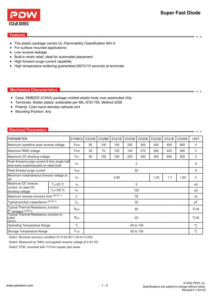 PDW ES2GB datasheet page 1