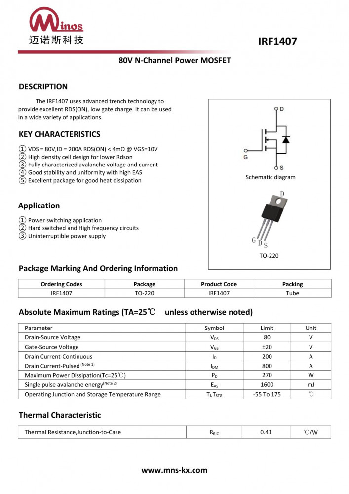IRF1407 datasheet page 1
