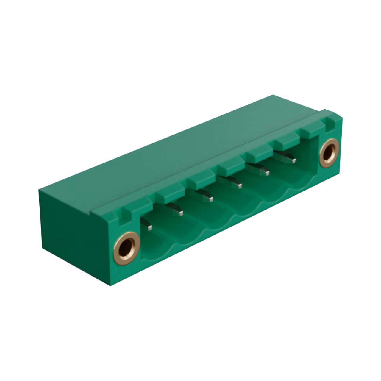 5.00mm Pitch Eurostyle Right-Angle PCB Header, with Threaded Retention Inserts, Green Housing, 6 Circuits for sale
